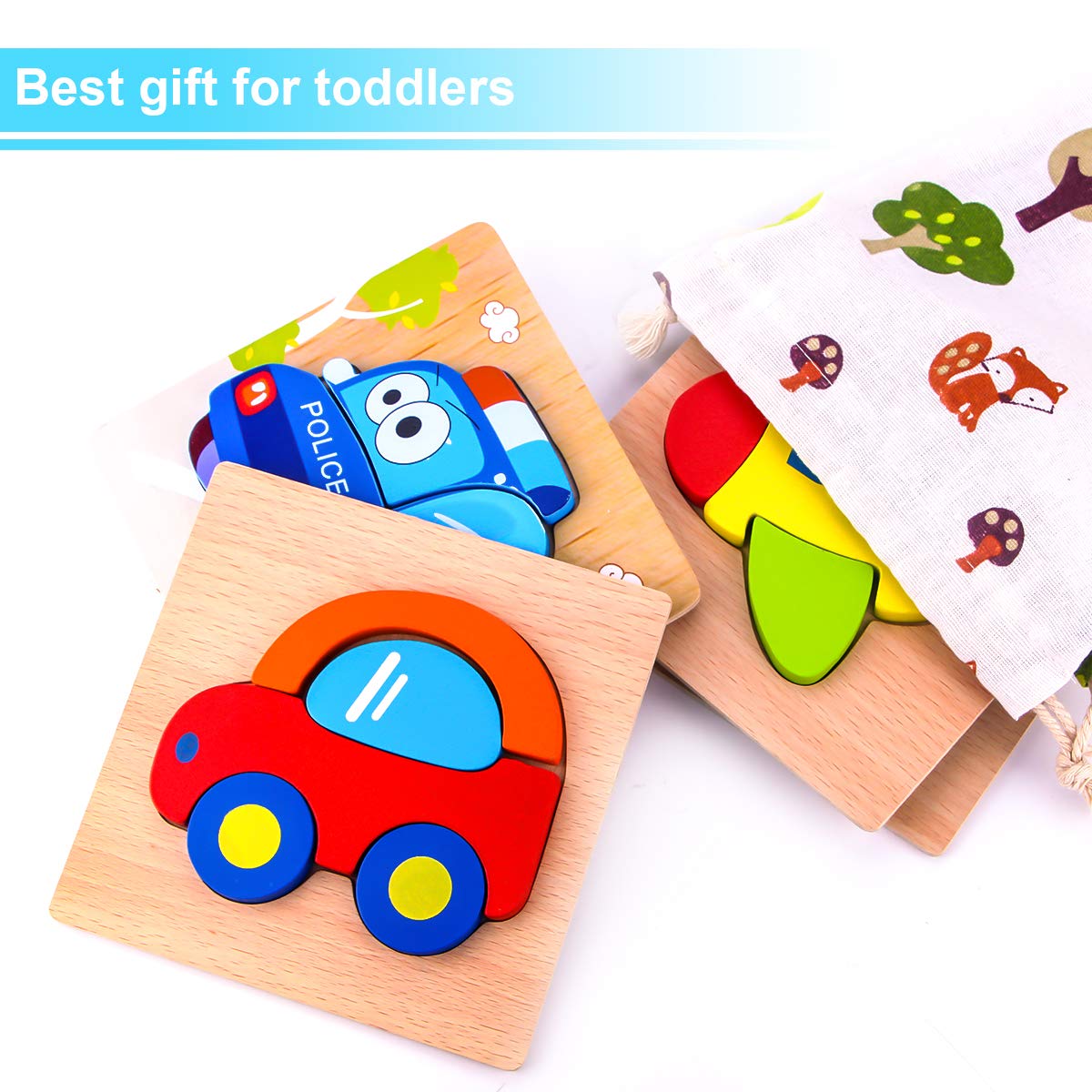 SKYFIELD Wooden Vehicle Puzzles for Toddlers 1 2 3 Years Old, Boys &Girls Educational Toys Gift with 4 Vehicle Patterns, Bright Vibrant Color Shapes, Customize Gift Box Ready(Vehicle)