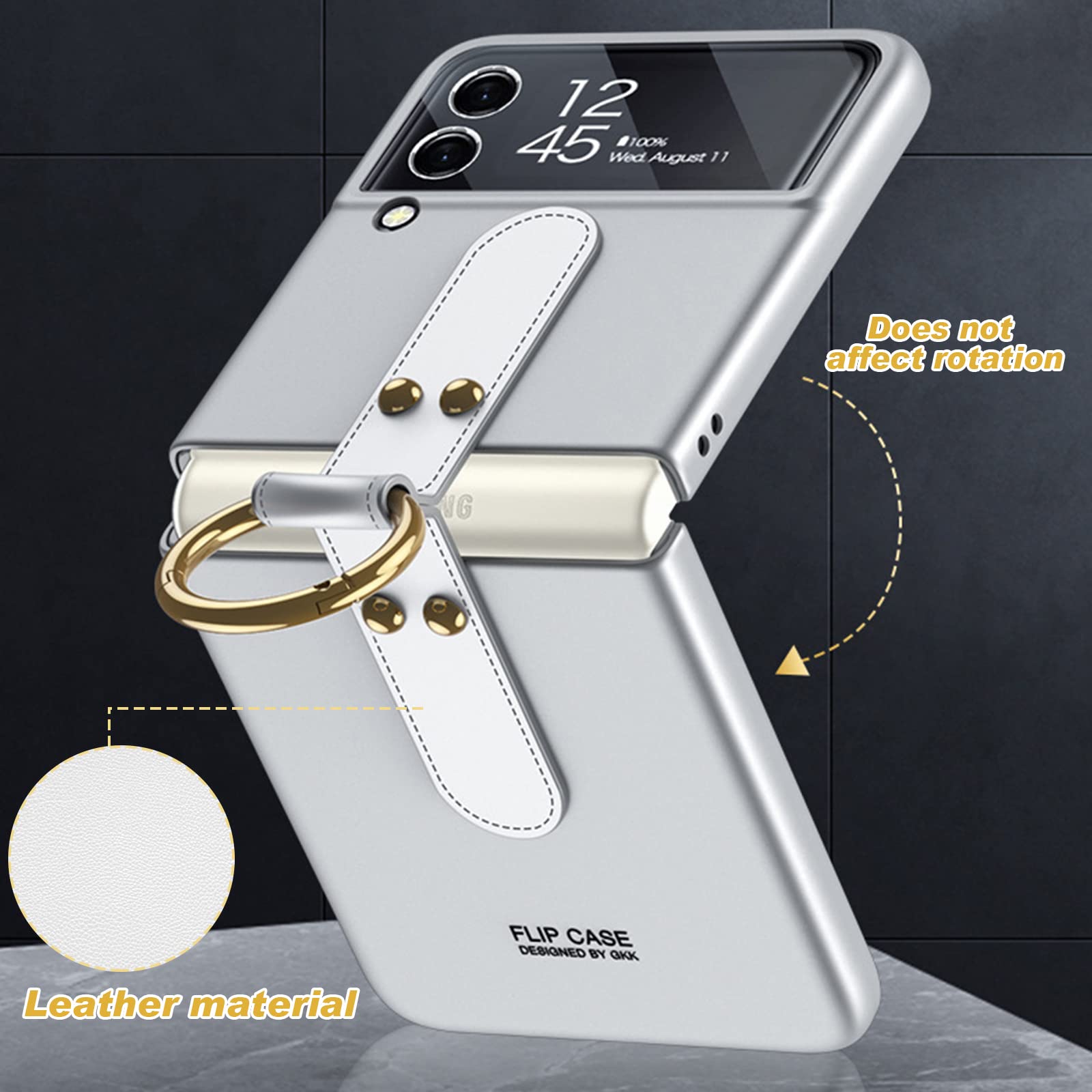 Designed for Samsung Z Flip 3 Case with Ring, Shockproof Ultra Thin Matte for Z Flip 3 2021 Case with Camrea Cover, Hard PC Protective Cover with Stand Phone Case for Galaxy Z Flip 3 5G