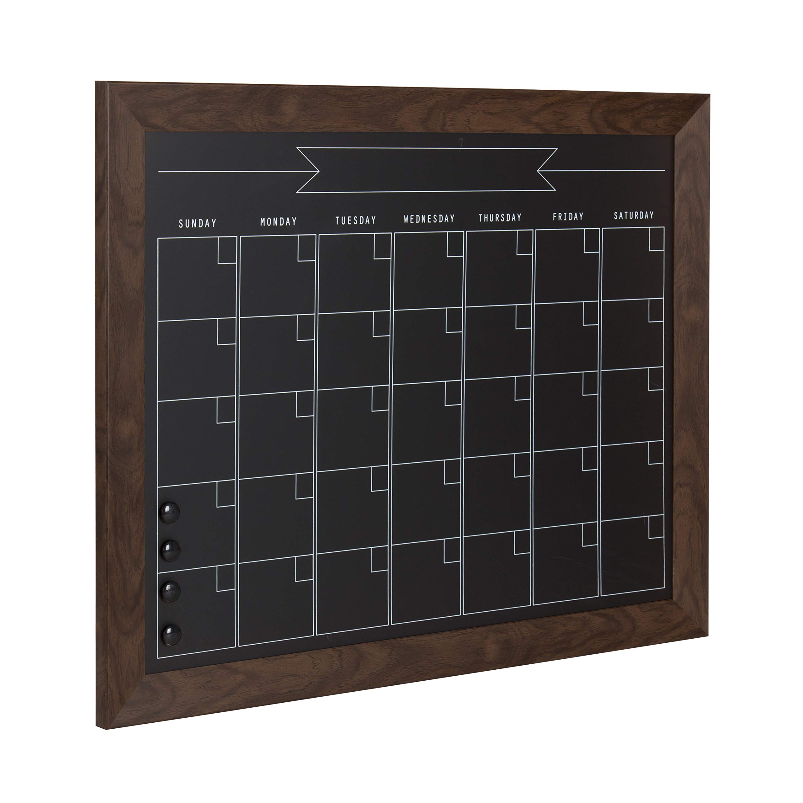 DesignOvation Beatrice Framed Magnetic Chalkboard Monthly Calendar, 23x29, Walnut Brown