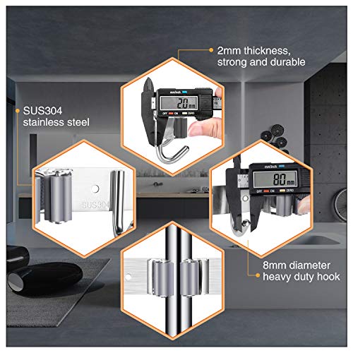 POPRUN Broom Mop Holder Wall Mount Stainless Steel Garden Tool Hanger Garage Organizer Home Kitchen Laundry Storage, 3 Racks 4 Hooks, Grey
