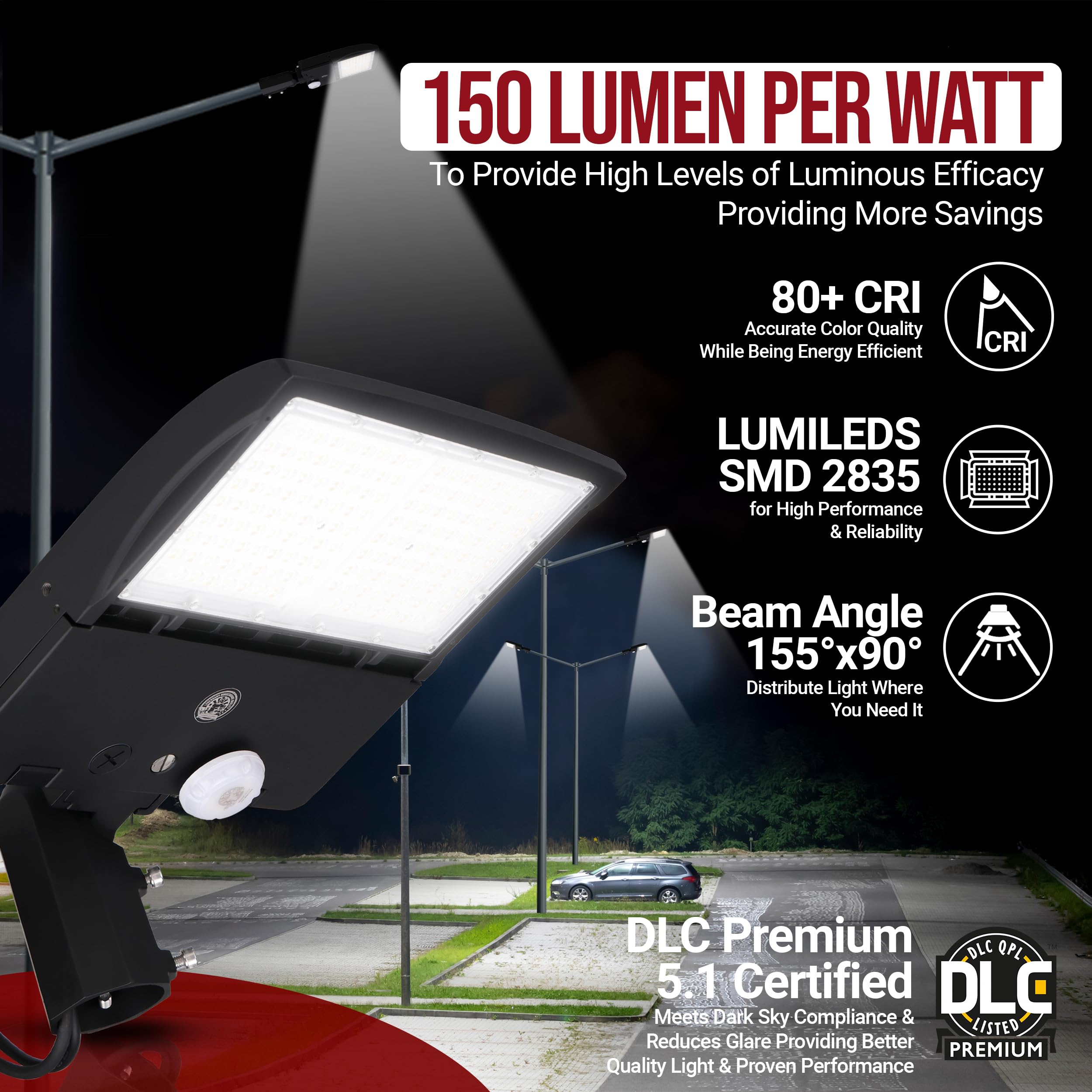 RuggedGrade 150 Watt LED NextGen III Parking Lot Lights - 21,000 Lumen - 5000K - Yoke Trunnion Mount - with photocell