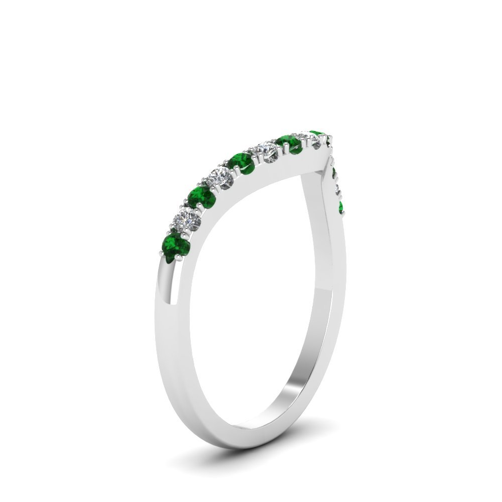 Dabangjewels Emerald & White CZ Diamond 18k White Gold Over .925 Sterling Silver Curved Engagement Wedding Band Ring For Womens