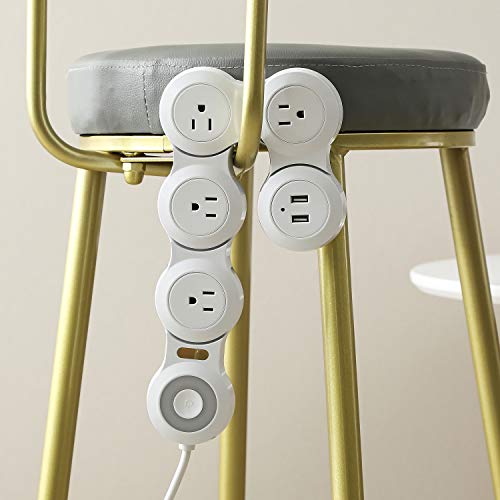 Flexible Surge Protector Power Strip, 6 Feet Long Cord 4 Outlets 2 USB (10V/13amp Flat Plug) with Overload Protection Extension Cord,Suitable for Home Office Travel,White