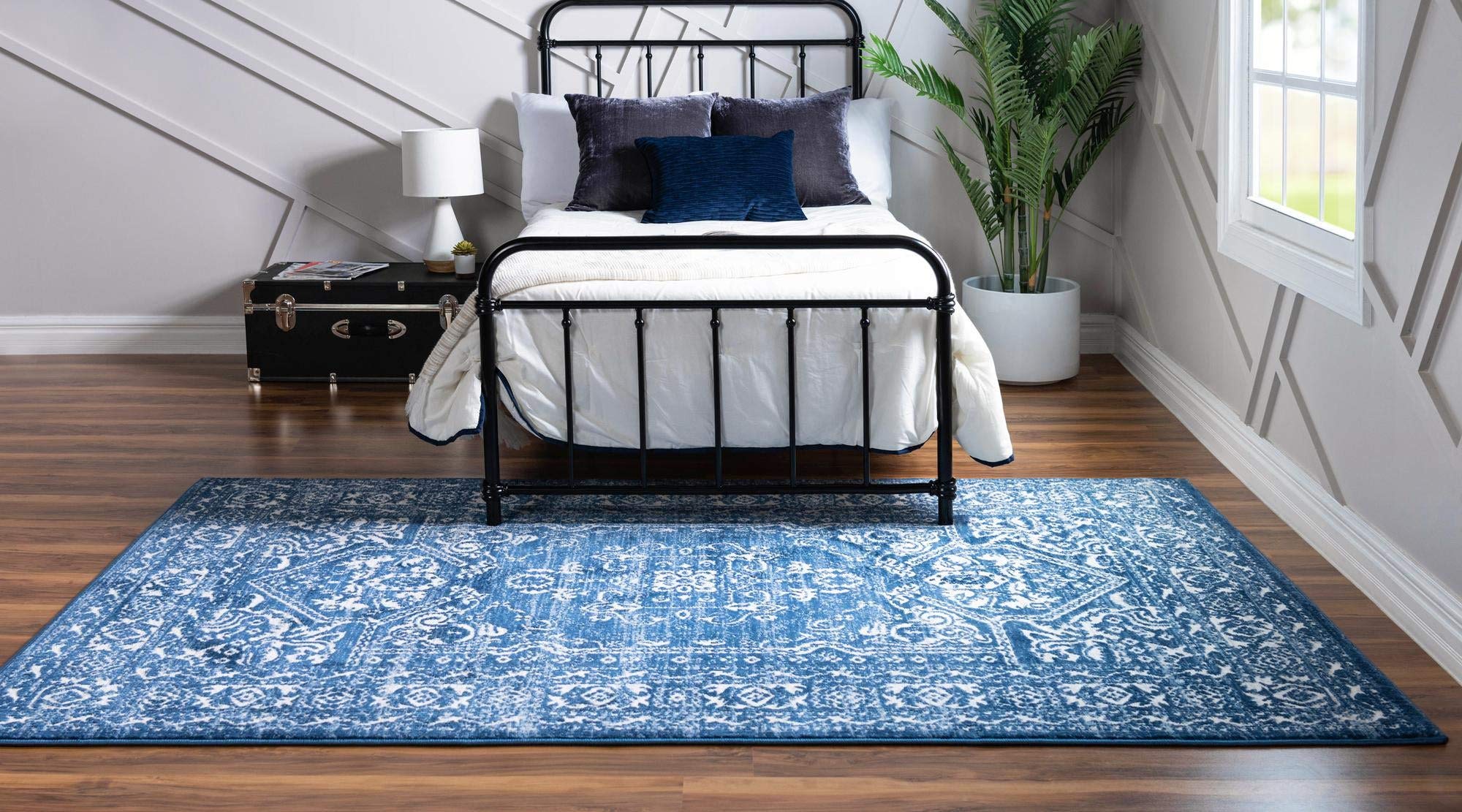 Rugs.com Boston Collection Rug β 2' x 3' Blue Low-Pile Rug Perfect for Living Rooms, Large Dining Rooms, Open Floorplans