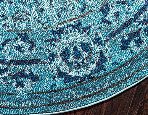 Rugs.com Fleur Collection Rug β 3' Round Light Blue Medium-Pile Rug Perfect for Kitchens, Dining Rooms