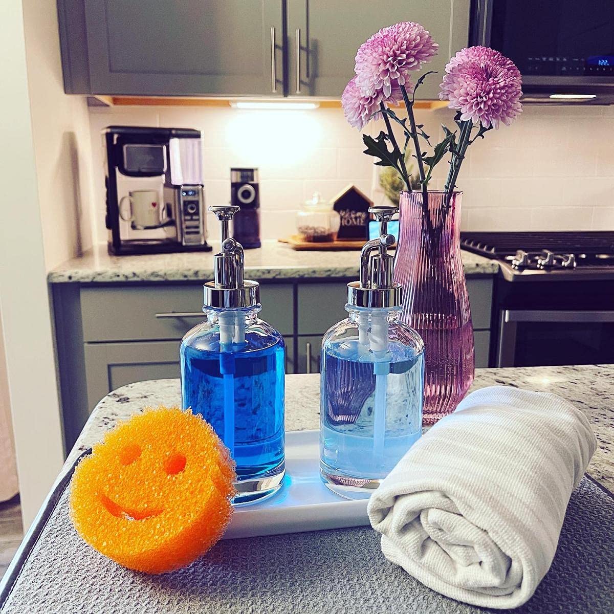 Double Soap Pump Oil Can Clear Glass w/ Stylish Tray - Threshold
