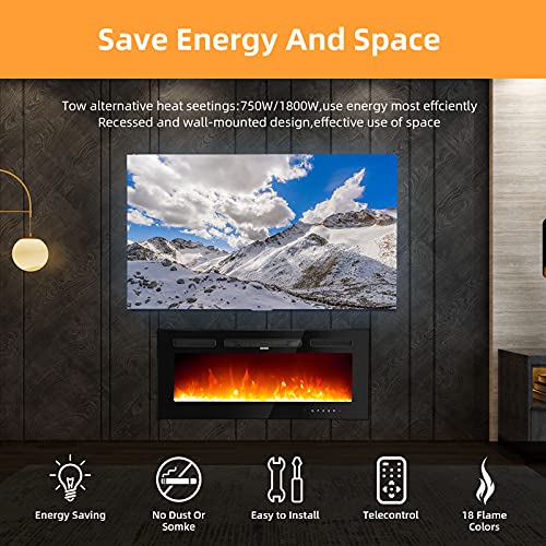 SANHSEHOME Freestanding Electric Fireplace, 30 Inches Electric Fireplace with Remote Control Recessed and Wall Mounted, Insert Heater with Crystal Options & Faux Fire Log, 9 Flamer Color