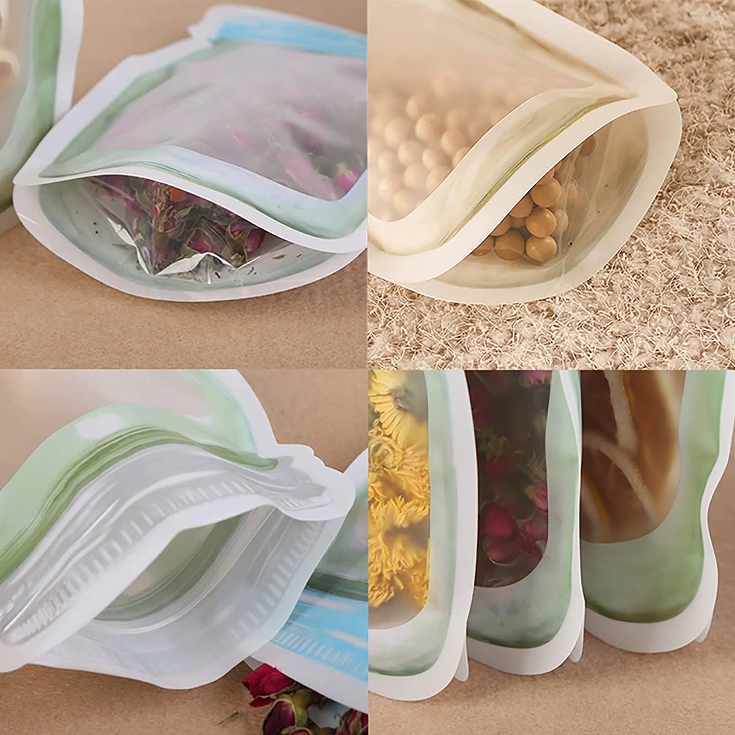 Enkrio 20 PCS Mason Jar Zipper Bags Storage Reusable Food Bag for Snack Sandwich Nuts Cookies Airtight Zipper Sealed Baggies Leak-Proof