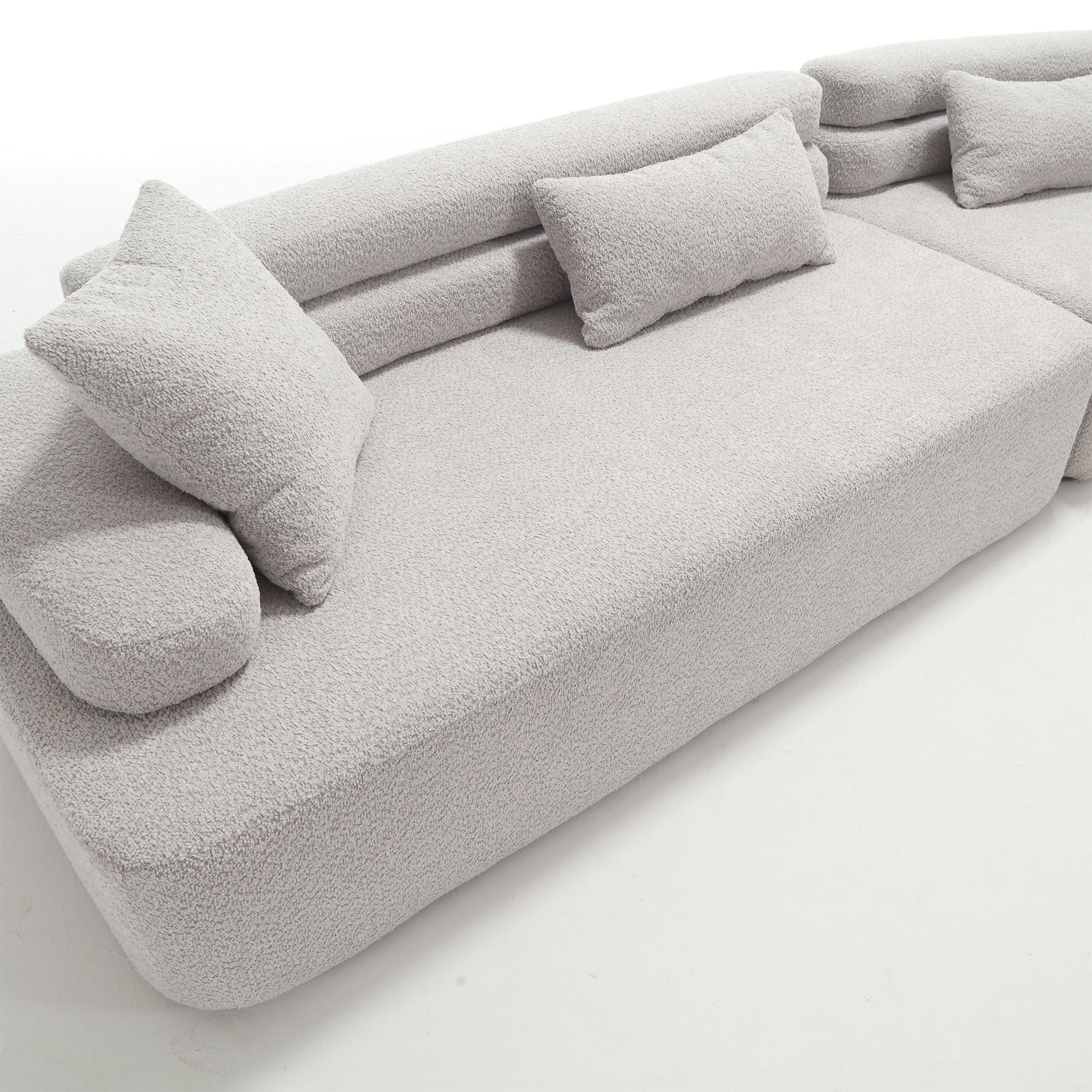 LuxyHoom 139'' Sectional Sofa Couch, Modern Modular Sofa, Minimalist Curved Sofa, 4 Pillows, 4 Seat Comfy Cloud Sofa for Living Room Furniture Set, Apartment, Hotel, No Assembly Required, Light Grey
