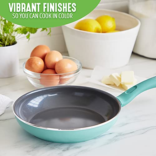 GreenLife Soft Grip Diamond Healthy Ceramic Nonstick, 11" Frying Pan Skillet with Lid, PFAS-Free, Dishwasher Safe, Turquoise