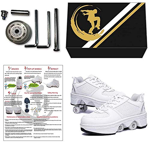 LDTXH Multifunctional Roller Skates Shoes Deformation Automatic Walking Shoes with Double-Row Deform Wheel Adult Children's Skating Shoes,5.5