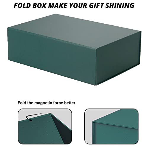MONDEPAC Gift Box 11x7.5x3.5 Inches,Forest Green Gift Box with Magnetic Lid,Large Gift Box Contains Card, Ribbon, Shredded Paper Filler Gift Box for Valentine's Day Gift Packaging