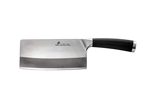 ZHEN Japanese VG-10 3-Layer Forged High Carbon Stainless Steel Light Slicer Chopping Chef Butcher Knife/Cleaver, 6.5-inch, TPR Handle -,Black
