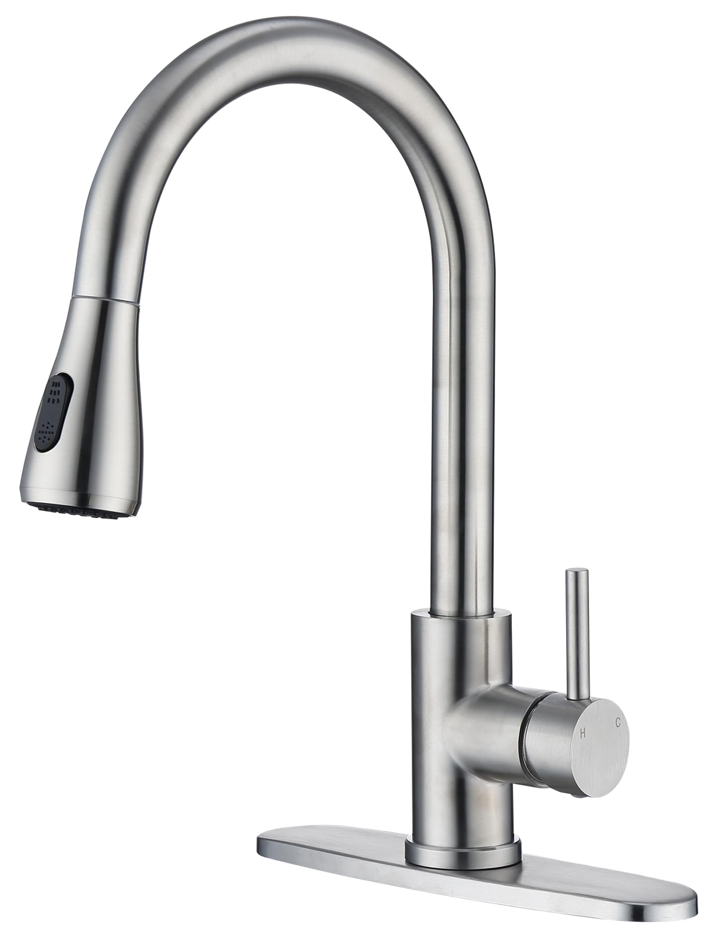Kitchen Faucet with Pull Down Sprayer- Brushed Nickel Sink Faucets, 360° Swivel Single Handle High Arc Stainless Steel, Commercial Modern Kitchen-Faucets, 1/3 Hole, Deck Plate Included (2-Model)