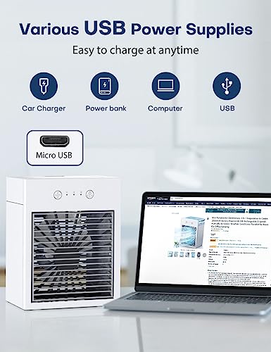 Mini Portable Air Conditioners, 3 IN 1 Evaporative Air Cooler, 2000mAh Battery Powered & USB Rechargeable, 3 Speeds Humidify Air Cooler, Small Air Conditioner Portable for Room Car Office Camping