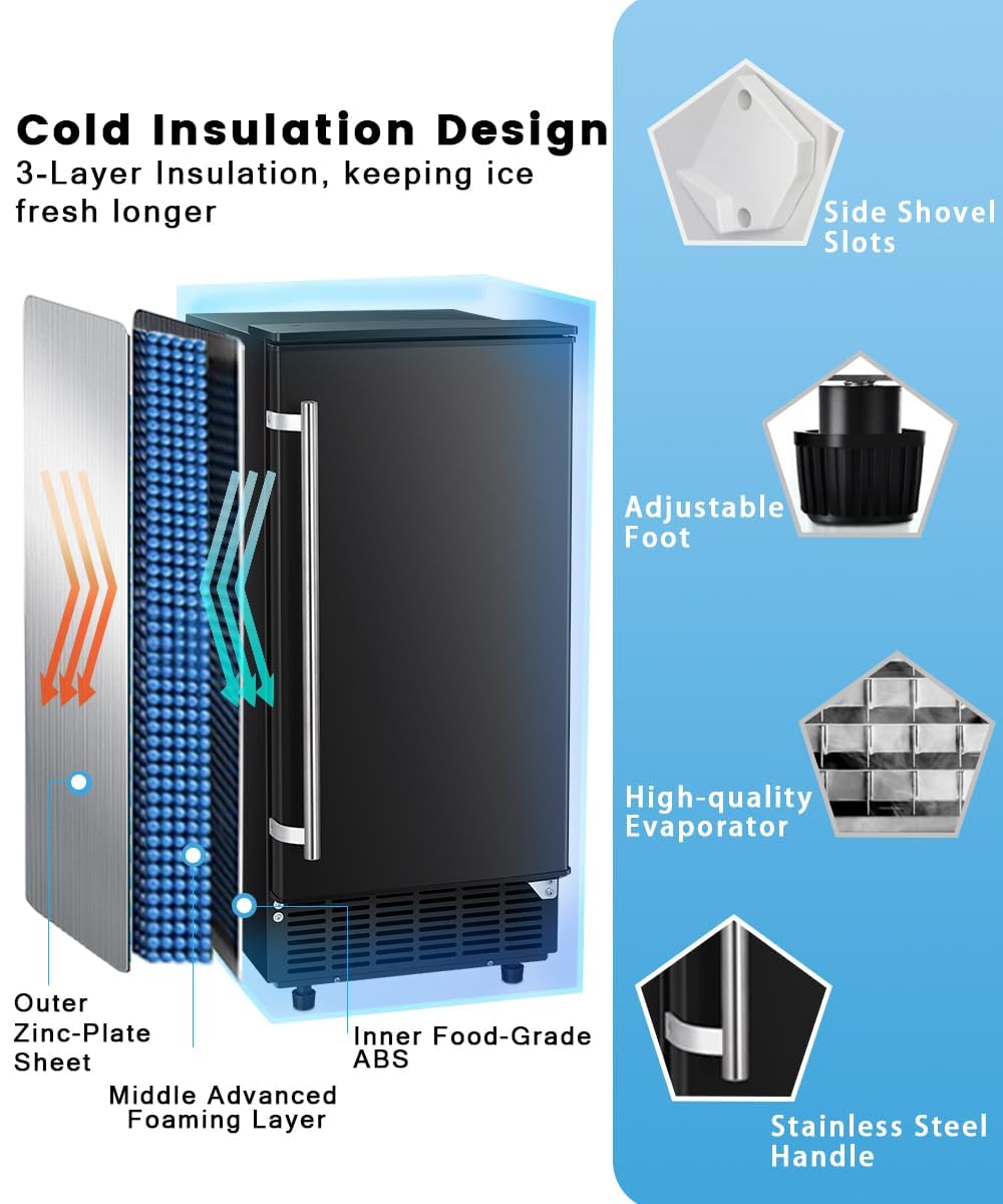 Joy Pebble Commercial Cube Ice Maker,Built-in Ice Maker Machine, 80lbs/Day, 40 Ice Cubes/Cycle, Reversible Door, Drain Pump, 24H Timer & Self-Cleaning, Under Counter Ice Cube Machine for Home, Black