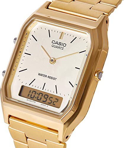 New Casio AQ230GA-9D Digital Analog Dual Time Metal Watch Multi Alarm Auto Calendar Water Resistant