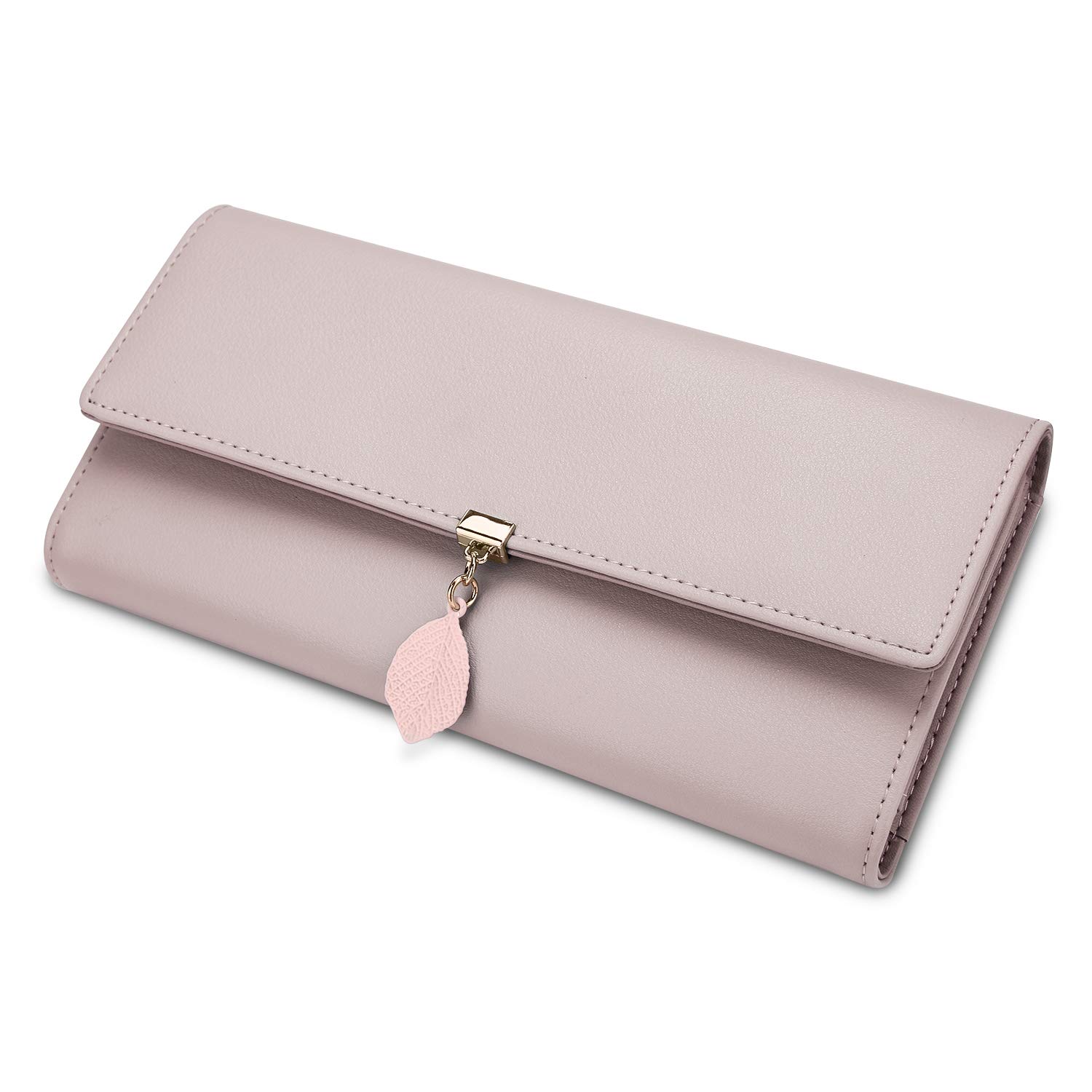 YALUXE Wallet for Women RFID Blocking Genuine Leather Leaf Pendant Snap Card Holder Organizer Zipper Coin Purse