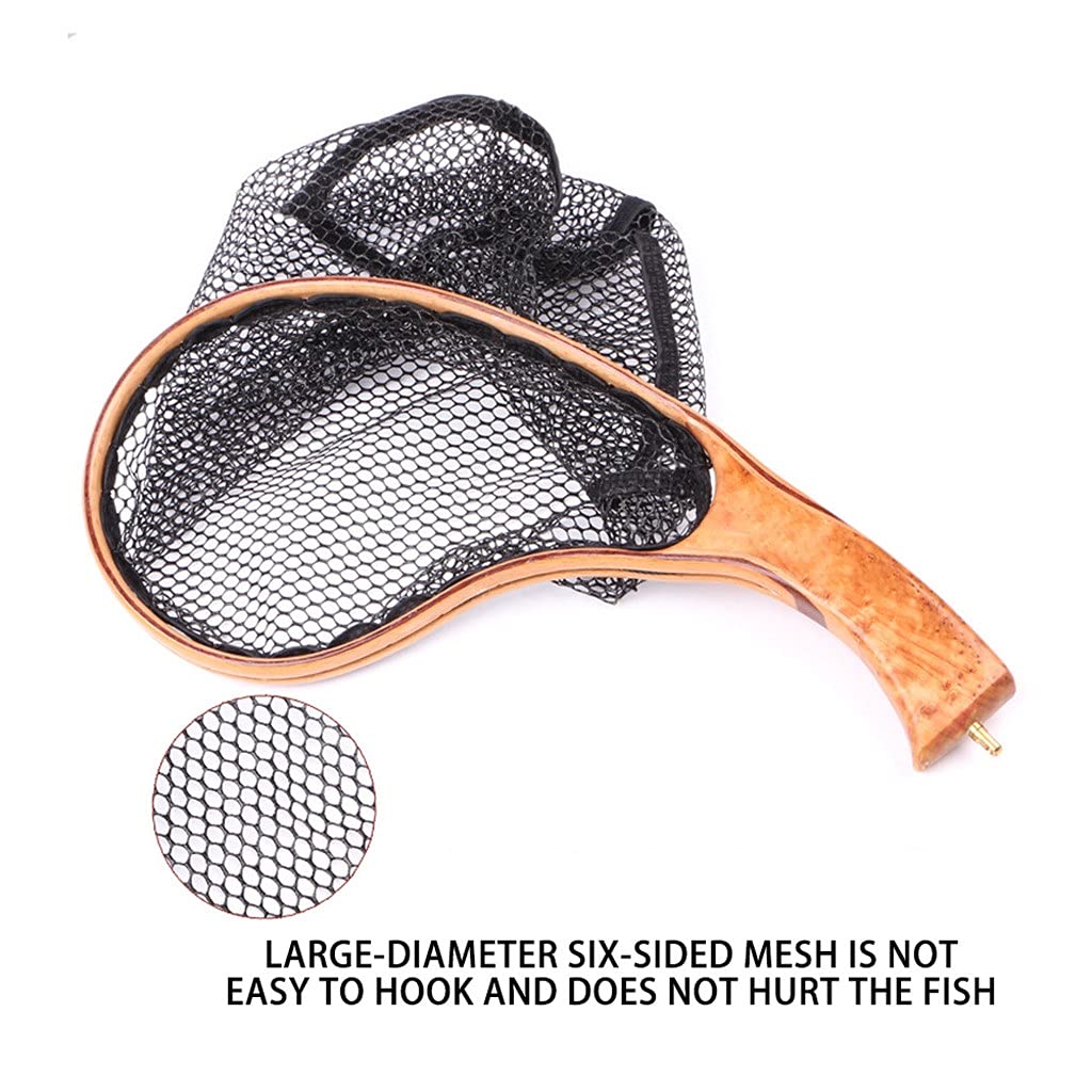 FZZDP Fly Fishing Net Landing Catch Release Net Wooden Frame Portable Lightweight Trout Fishing Landing