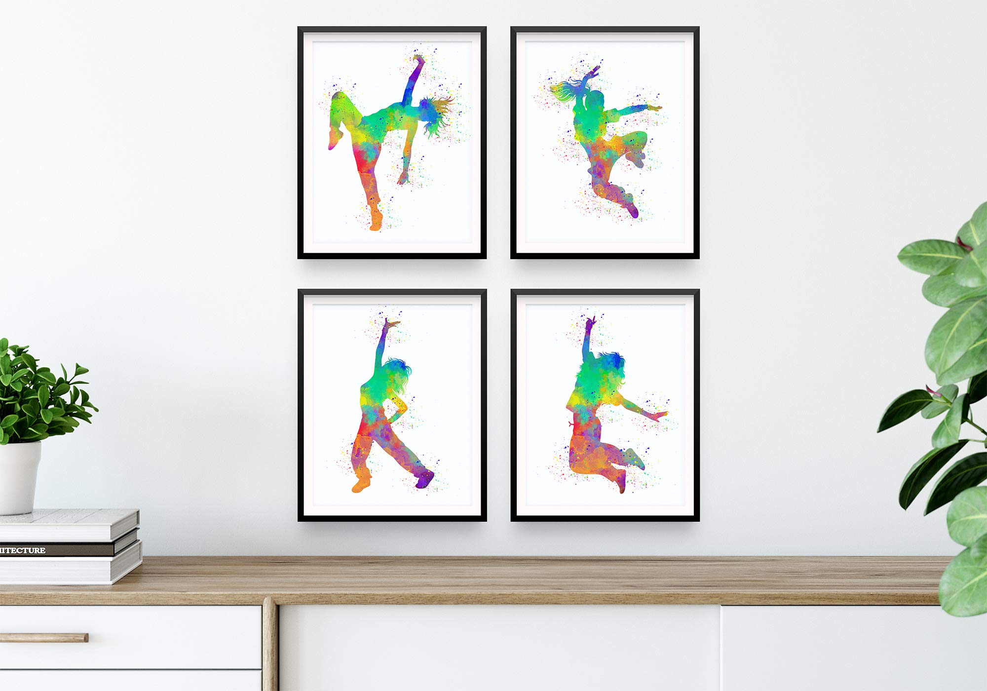 Hip Hop Wall Art Girl Dancer Abstract Print Set of 4 8x10, Gift for Hip Hop Dancer, Freestyle Dance, Dance Teacher. Dnce Studio Dorm Room Decor