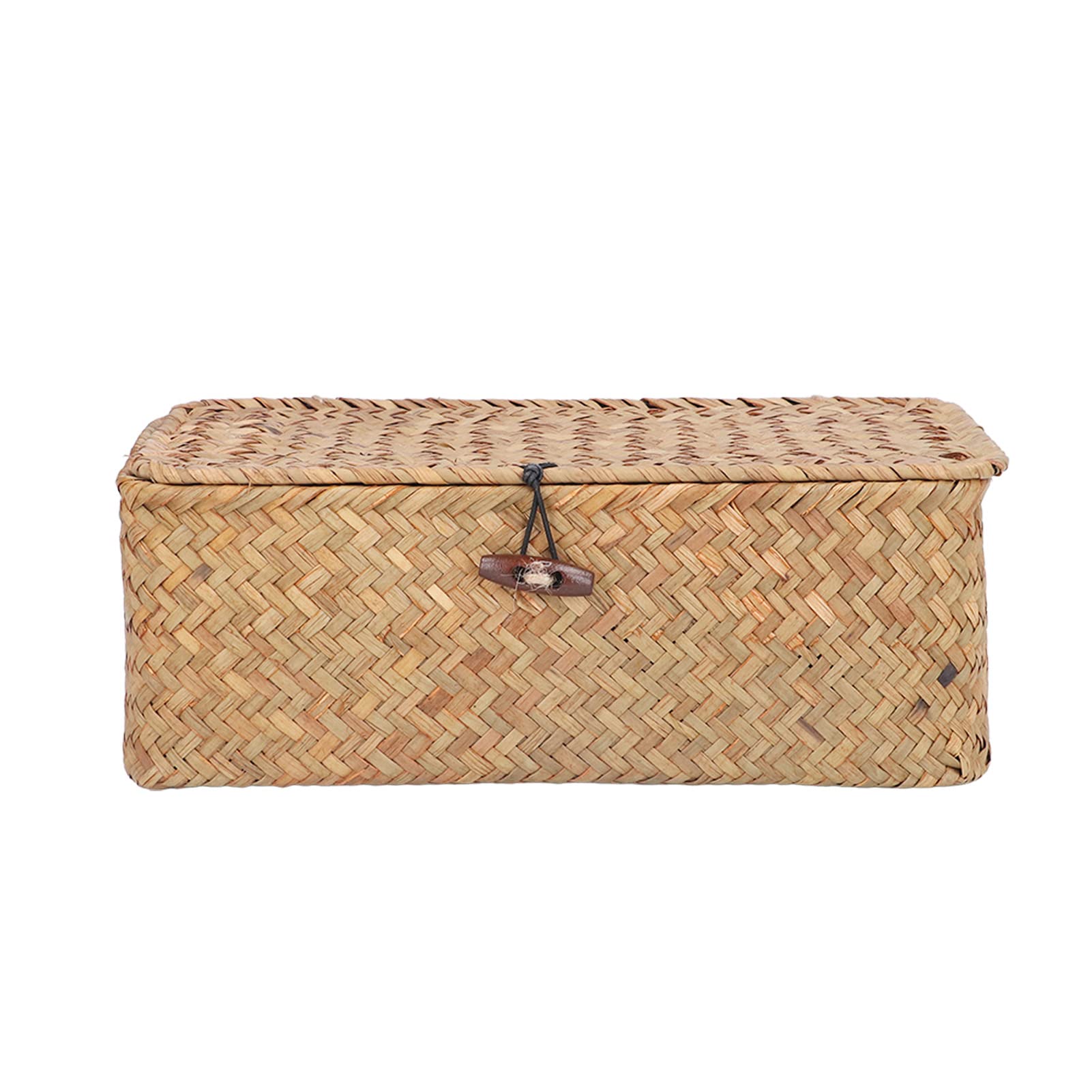 Lwuey Seagrass Storage Baskets with Lid, Rectangular Shelf Rattan Basket Lids Seaweed Box Woven Boxes Handwoven Wicker Straw Bin Container Organizer for Home Living Room Closet Bedroom Desktop(S)