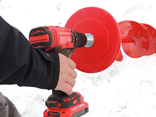 Ice Fishing Auger Stopper with Drill Bit Adapter (9"disc, fits up to 8" auger blades) for Cordless 20volt Lithium Battery Drills - Prevent Auger Blade from Slipping Beneath The Ice.
