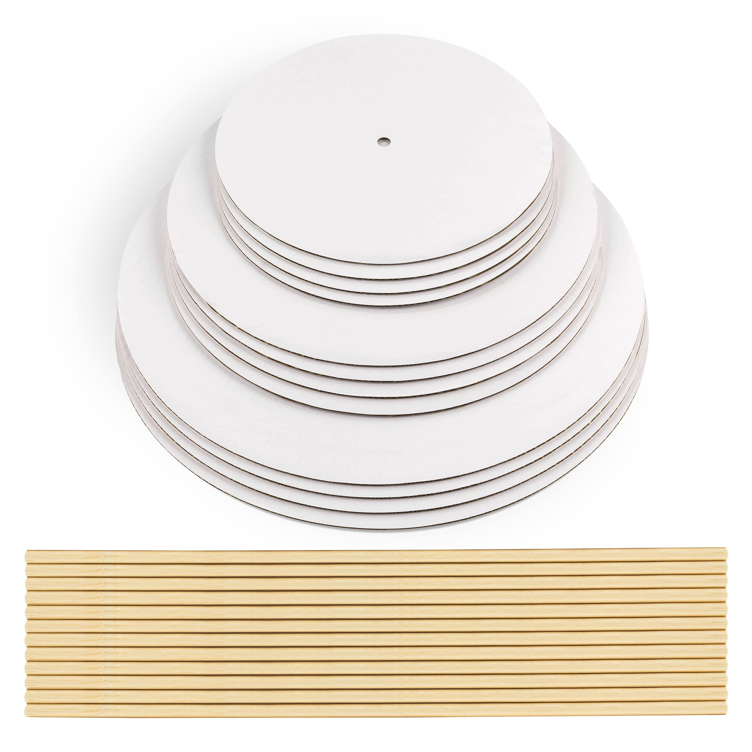 FromJennWithLove Cake Cardboard Rounds - Includes 8", 10", 12" Cake Boards with 12" x 0.25" Bamboo Dowels, Tier Cake Stacking Kit, Cake Dowels for Tiered Cakes, Cake Decorating Supplies