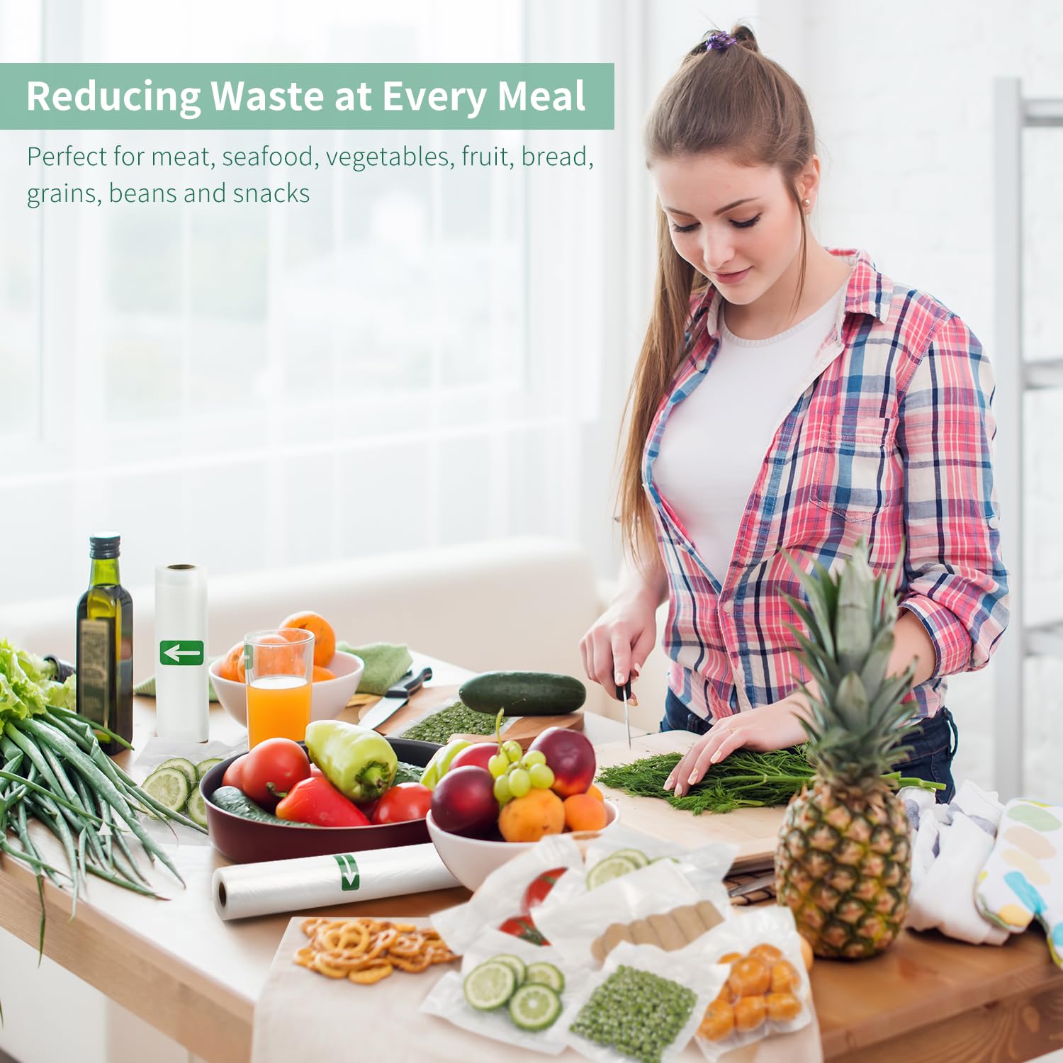 Mozing Vacuum Sealer Bags, Commercial Grade Food Seal Bag Rolls, Meal Saver Bags for Storage or Sous Vide