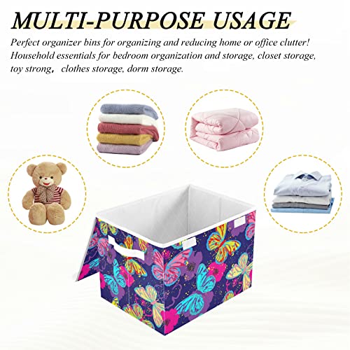 innewgogo Butterflies Painting Storage Bins with Lids for Organizing Collapsible Storage Cube Bin with Handles Oxford Cloth Storage Cube Box for Car