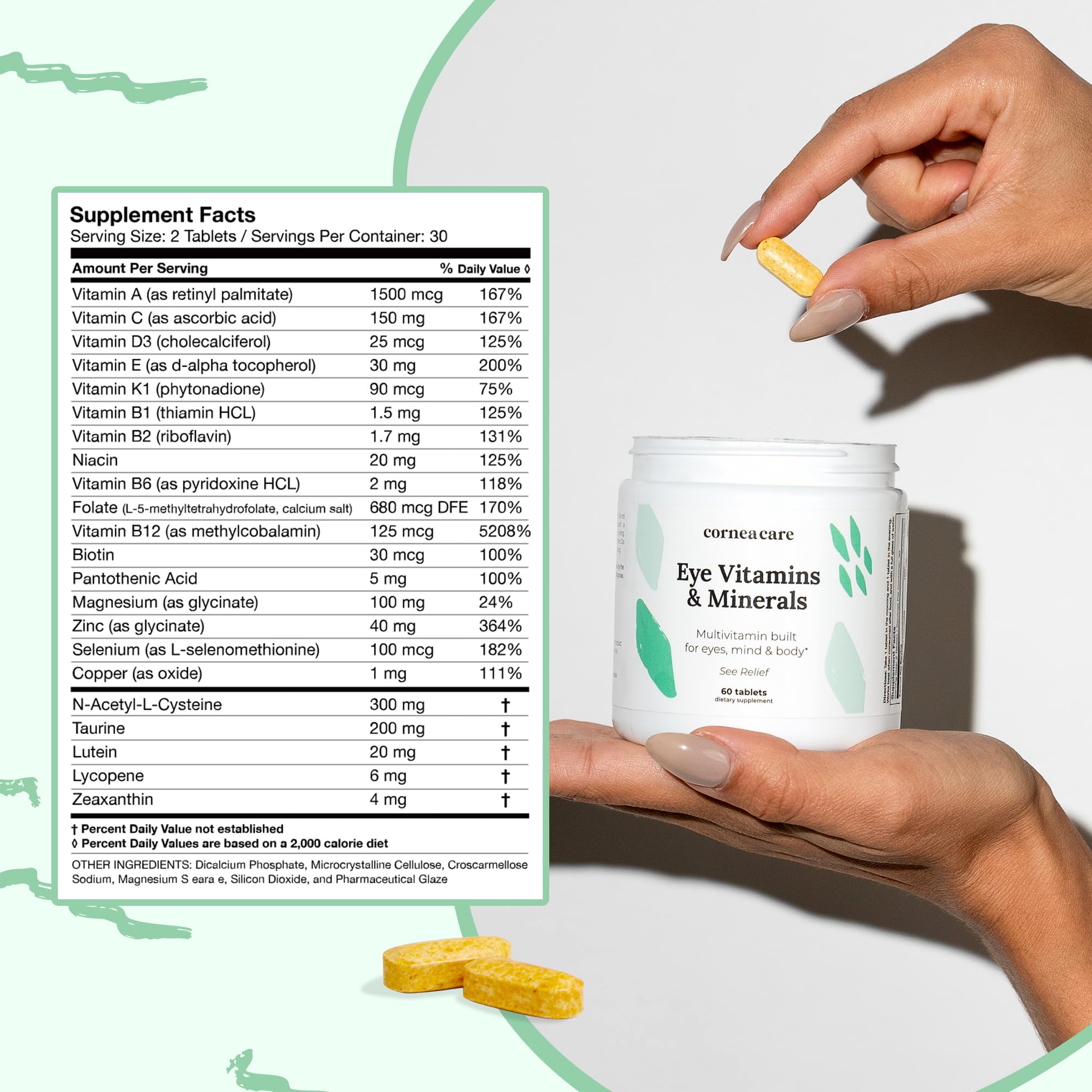 CorneaCare Eye Vitamins and Minerals - Multivitamin | Eye Vitamins for Vision | Eye Health Vitamins | Dry Eye Supplements | Eye Health Supplements | Vision Vitamins for Eyes | 60 Tablets