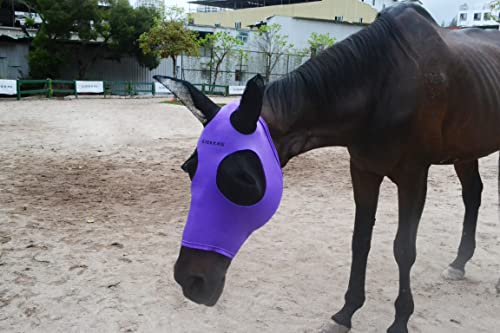 Super Comfort Horse Fly Mask Elasticity Fly Mask with Ears UV Protection for Horse(XL,Purple)