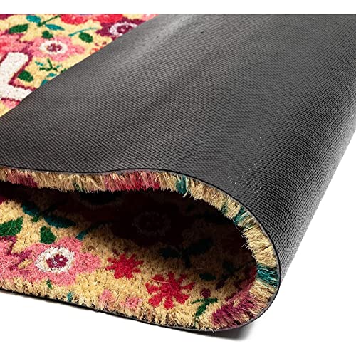 Juvale Natural Coir Hello Spring Door Mat for Front Door Entry, Floral Welcome Non-Slip Rug (30x17 in)