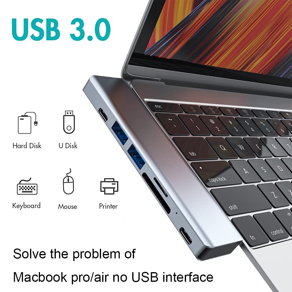 SLAUNT USB C Hub for MacBook Pro 7-in-2 USB C Adapter MacBook Multiport Dongle with 4KHDMI, USB 3.0&2.0, TF/SD Card Reader, USB-C and Thunderbolt 3 Compatible with MacBook Pro Air 2020 2019 2018