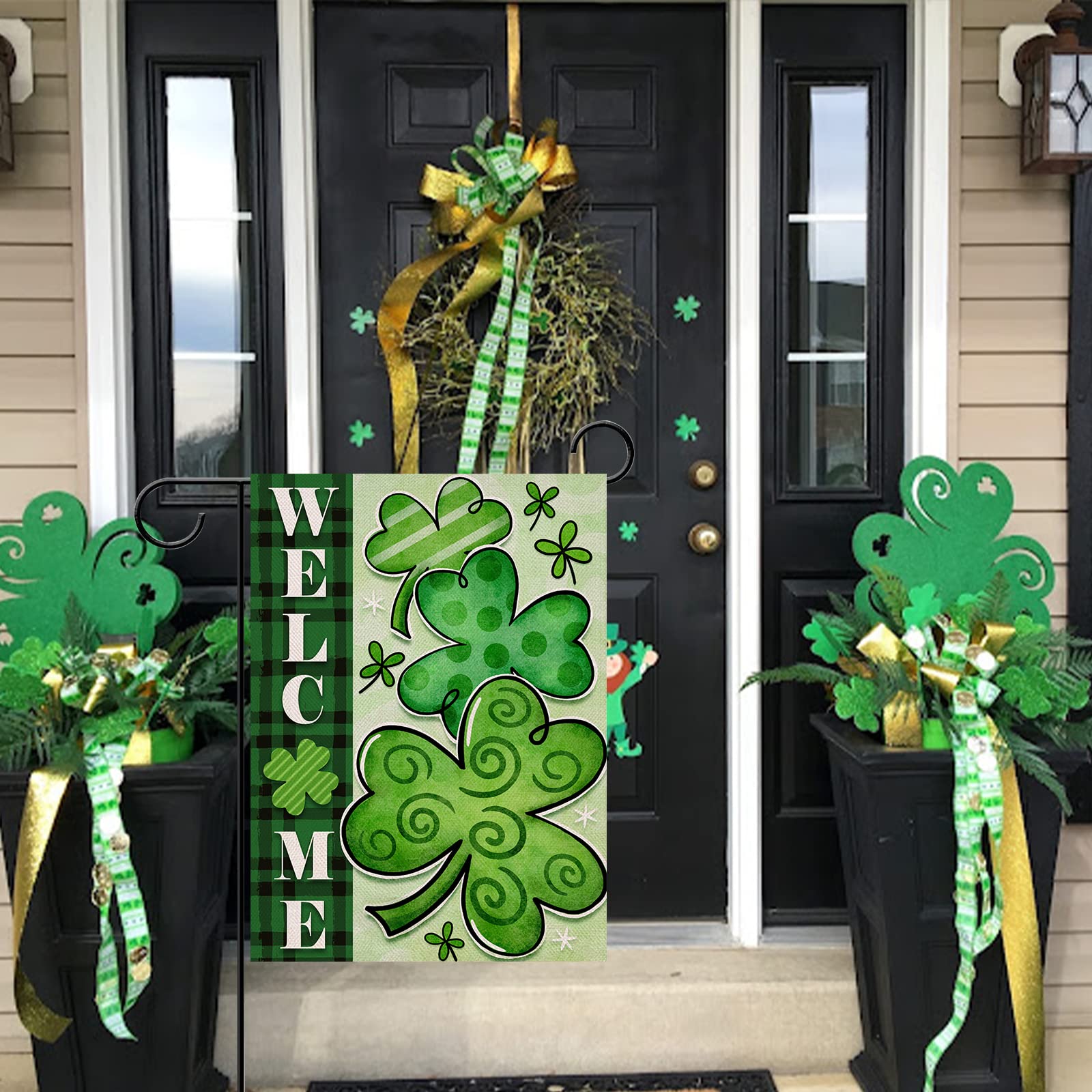 Furiaz Welcome St. Patrick's Day Small Decorative Garden Flag, Shamrock Clover Lucky Yard Outside Decorations, Irish Farmhouse Luck Burlap Outdoor Home Decor Double Sided 12 x 18
