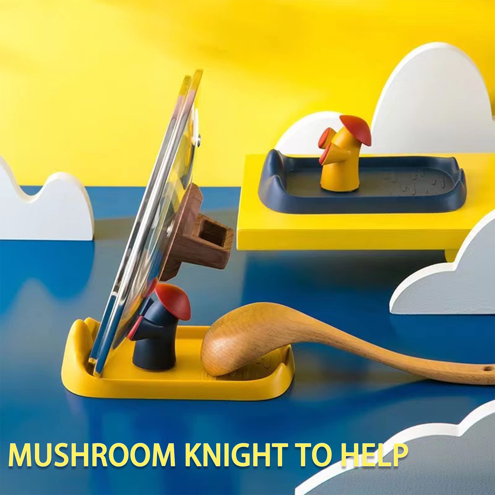 Flilail Spoon Rest,Mushroom Knight Creative Spoon Rest With Lid Holder,Minimalist Pots And Pans Organizer,High-Quality Resin Spoon Rest For Stove Top,Pot Lid Organizer, Interesting Kitchen Gadgets (B)