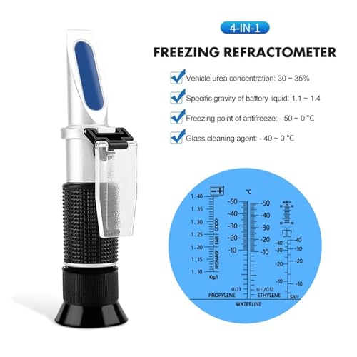 KYKYK Refractometer, Handheld Car Battery Automobile Refractometer 4 in 1 Engine Fluid Glycol Antifreeze Freezing Point Tester for Fruit, Homebrewing, Juice, Vegetables