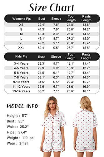 Satin Pajamas for Womens, Silk Pajamas 2 Pcs Button Down Sleepwear Short Sleeve Loungewear Outfit for Womens, D White Heart, US S