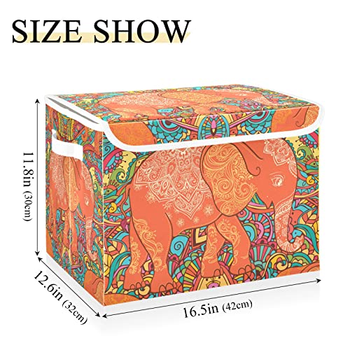 innewgogo Elephant African Storage Bins with Lids for Organizing Dust-proof Storage Bins with Handles Oxford Cloth Storage Cube Box for Living Room