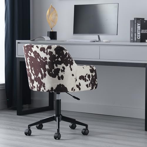 RIVOVA Modern Velvet Office Desk Chair with Armrest, Height Adjustable Wide Seat Computer Task Chair for Home Office, Mid Back Accent Chair, Cow