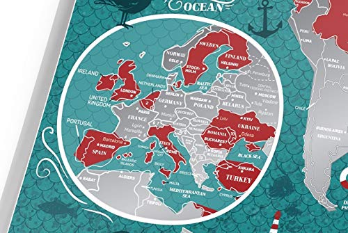 Small Scratch Off Travel World Map 1DEA.me - Premium Edition - 23.6" x 15.8" - Rewritable Places I’ve Been Travel Map - US States Outlined - Made from Flexible Plastic to Last Longer