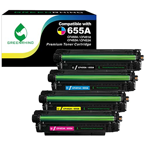 GREENRHINO Remanufactured Toner Cartridge Replacement for HP 655A CF450A CF451A CF452A CF453A Enterprise M652n M652dn M653dn M653x MFP M681 M681dn M682z (1 Black, 1 Cyan, 1 Magenta, 1 Yellow, 4-Pack)