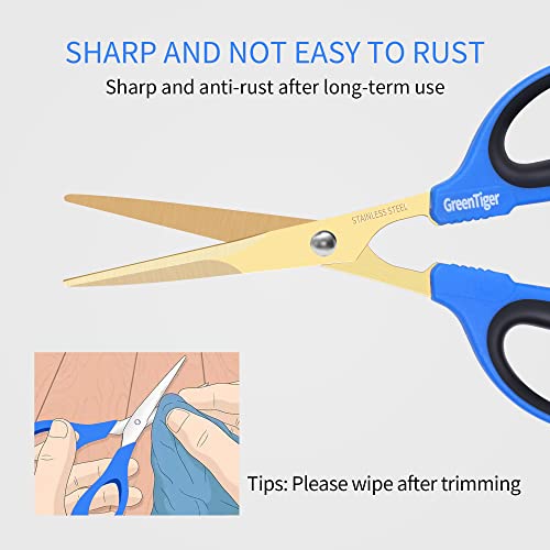 GreenTiger Garden Scissors, 65mm Extra-Long Blade, Golden Titanium Coating Pruning Shears, Sharp Precision-ground Stainless Steel Bonsai Shears, Suit for Garden and Home