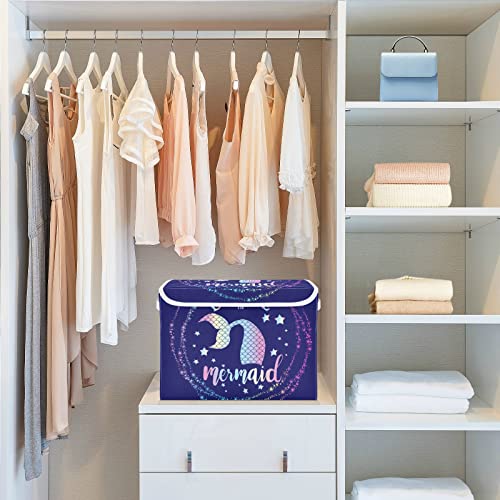 innewgogo Mermaid Storage Bins with Lids for Organizing Organizer Basket with Lid with Handles Oxford Cloth Storage Cube Box for Cat Toys