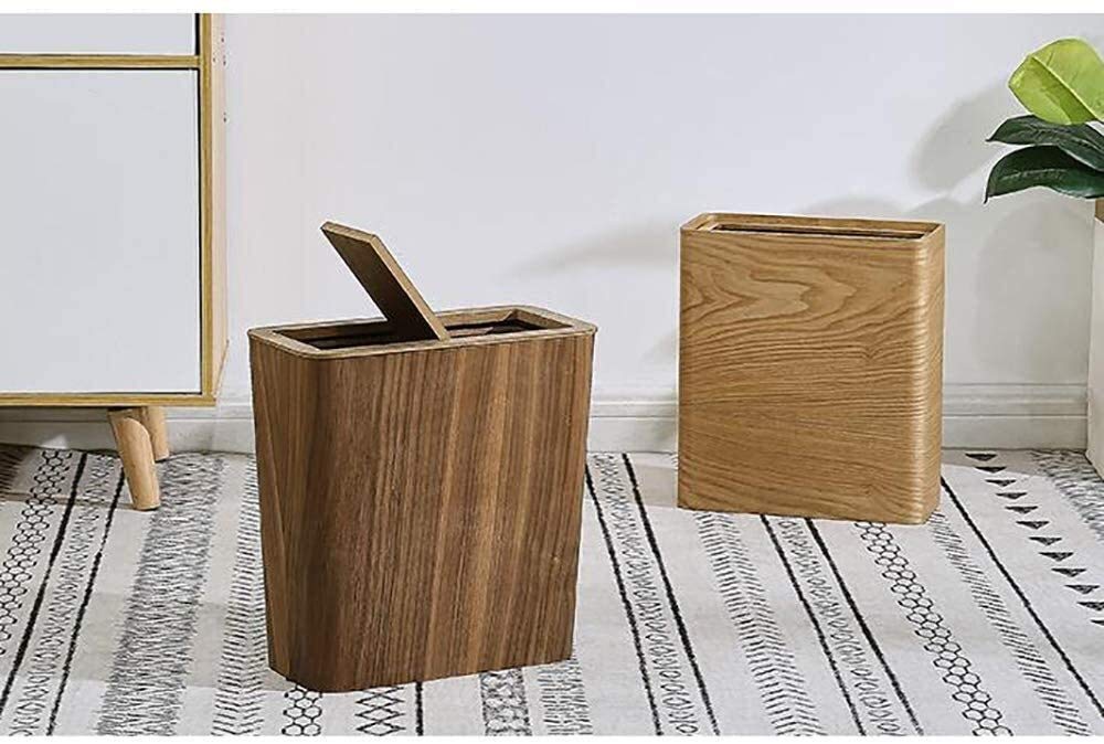 RZM Wood Trash Can Wastebasket,Household Bathroom Living Room Rectangular Trash Bin,Narrow Space Garbage Can with Swing Lid (Color : D, Size : 26.5x13x30cm(10x5x12inch))