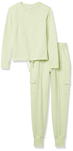 Daily Ritual Women's Cropped Long-Sleeve Sweatshirt and Jogger Pant Set, Pastel Green, Large