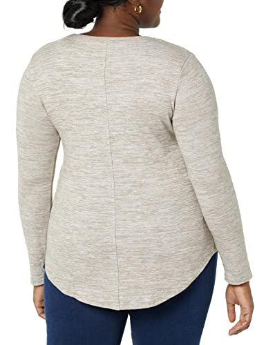 Daily Ritual Women's Cozy Knit Standard-Fit Long-Sleeve Shirttail Hem Crewneck Shirt, Taupe Heather, Medium