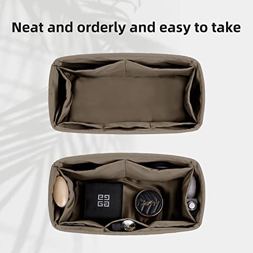 DGAZ Purse Organizer Insert,Silk Bag Organizer,Luxury Handbag & Tote Shaper Fits Lindy 19/26/30/34 Bags(Etoupe grey,LD26)