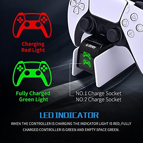 G-STORY PS5 Charging Station, Upgraded PS5 Controller Charging Station with LED Indicator Controller Skin & 1.5M Charging Cable, Safety Chip Protection, Adjustable Support Plate Dual, Fast Charging