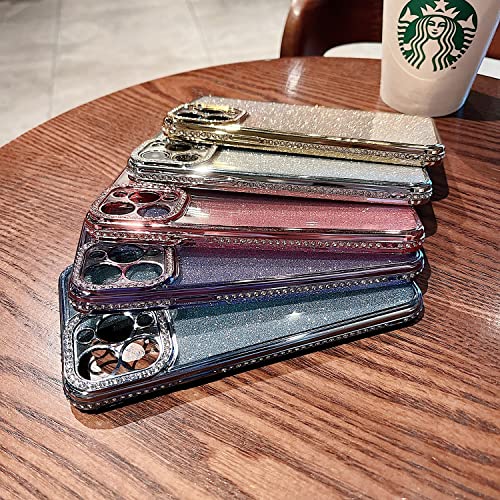MINSCOSE Compatible with iPhone 13 Pro Max Case,Luxury Glitter Rhinestone Bling Diamond Sparkle Shiny Bumper and Camera Lens Design Clear Phone Case for Women Girls-Gold