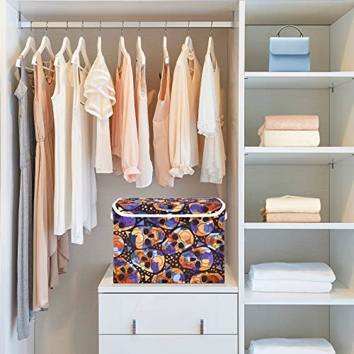 innewgogo Skull Purple Shadow Storage Bins with Lids for Organizing Closet Organizers with Handles Oxford Cloth Storage Cube Box for Books